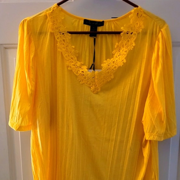 A Love Story | Tops | Nwt Bright Yellow Sheer Blouse With Lace Details ...